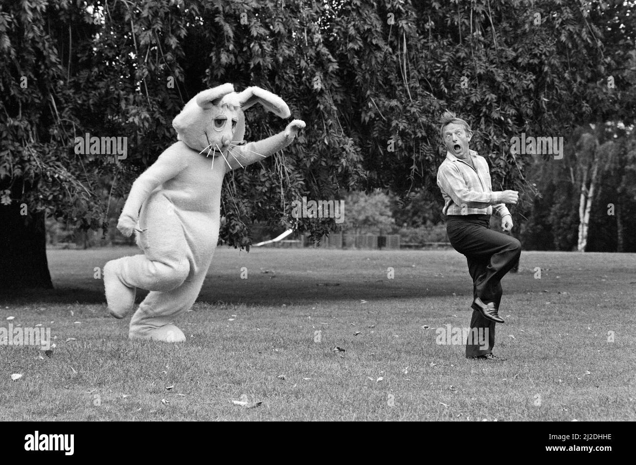 Magician Paul Daniels with his co-stars in the Children's BBC programme ...