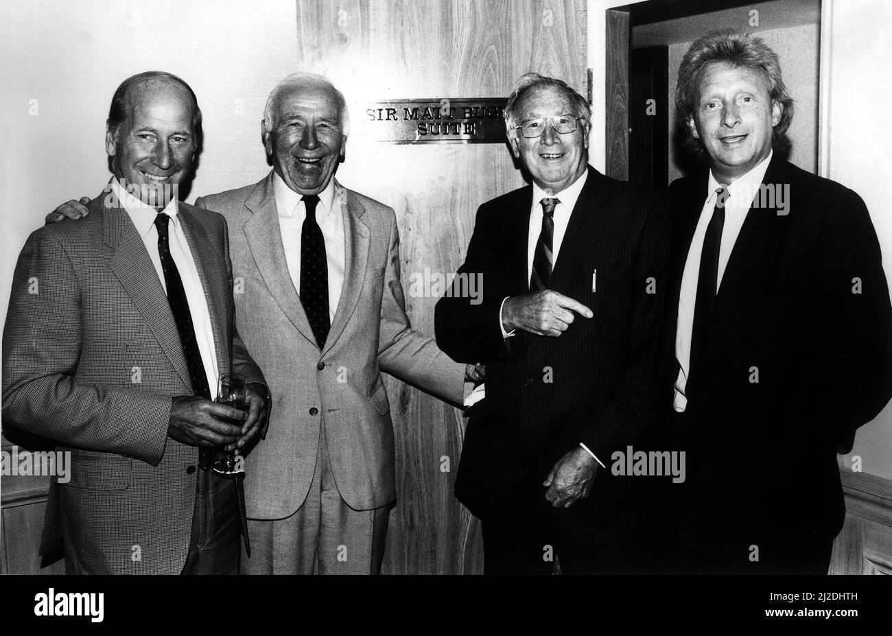 Bobby Charlton, Sir Matt Busby, Joe Mercer & Denis Law, pictured ...