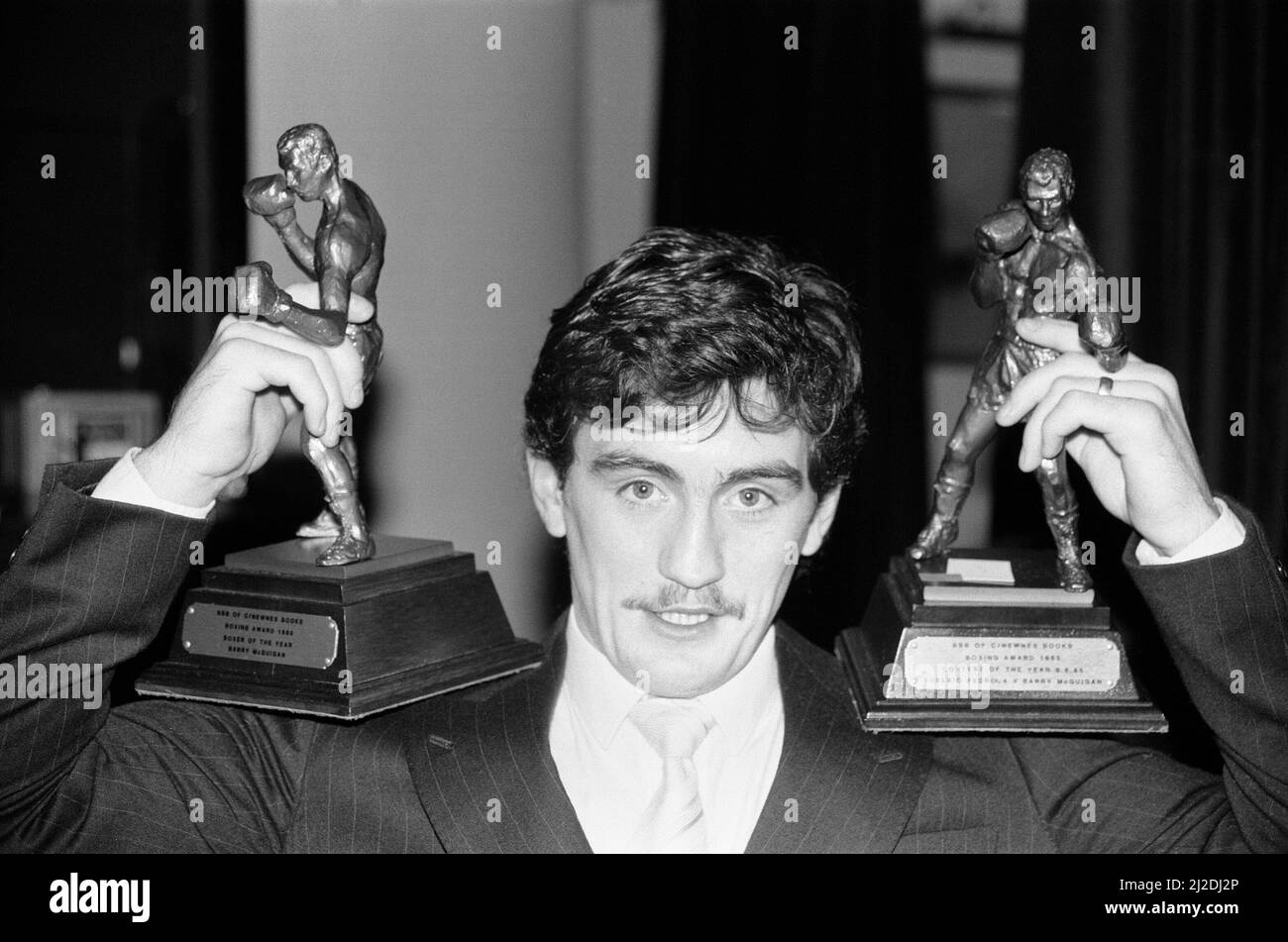 Boxer Barry McGuigan with his awards for Boxer and fight of the year.23 ...