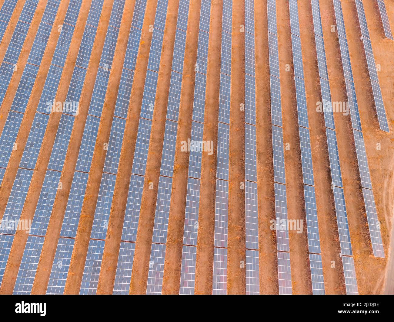 Aerial top view of a solar panels power plant. Photovoltaic solar ...