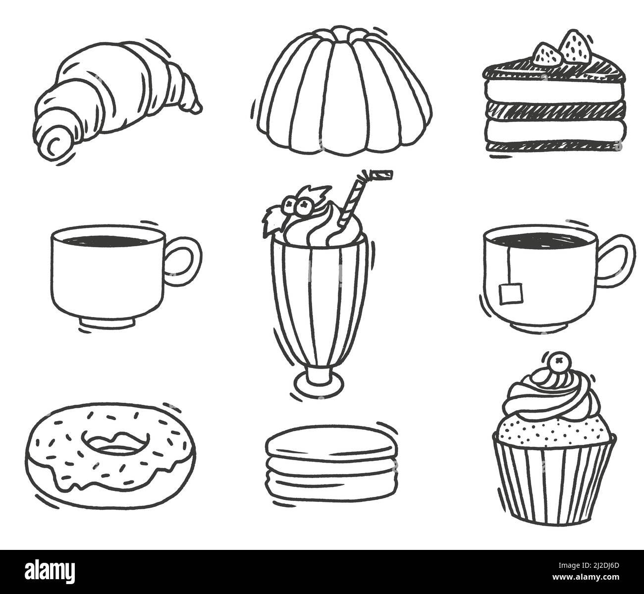 Set sweet and desserts for menu. Doodle sketch black line Vector ...