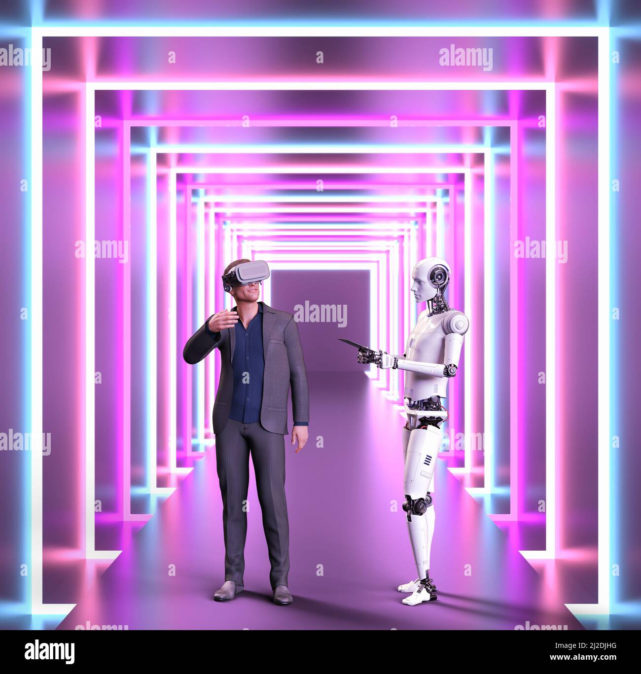 Humanoid robot take business people into the virtual world of metaverse ...