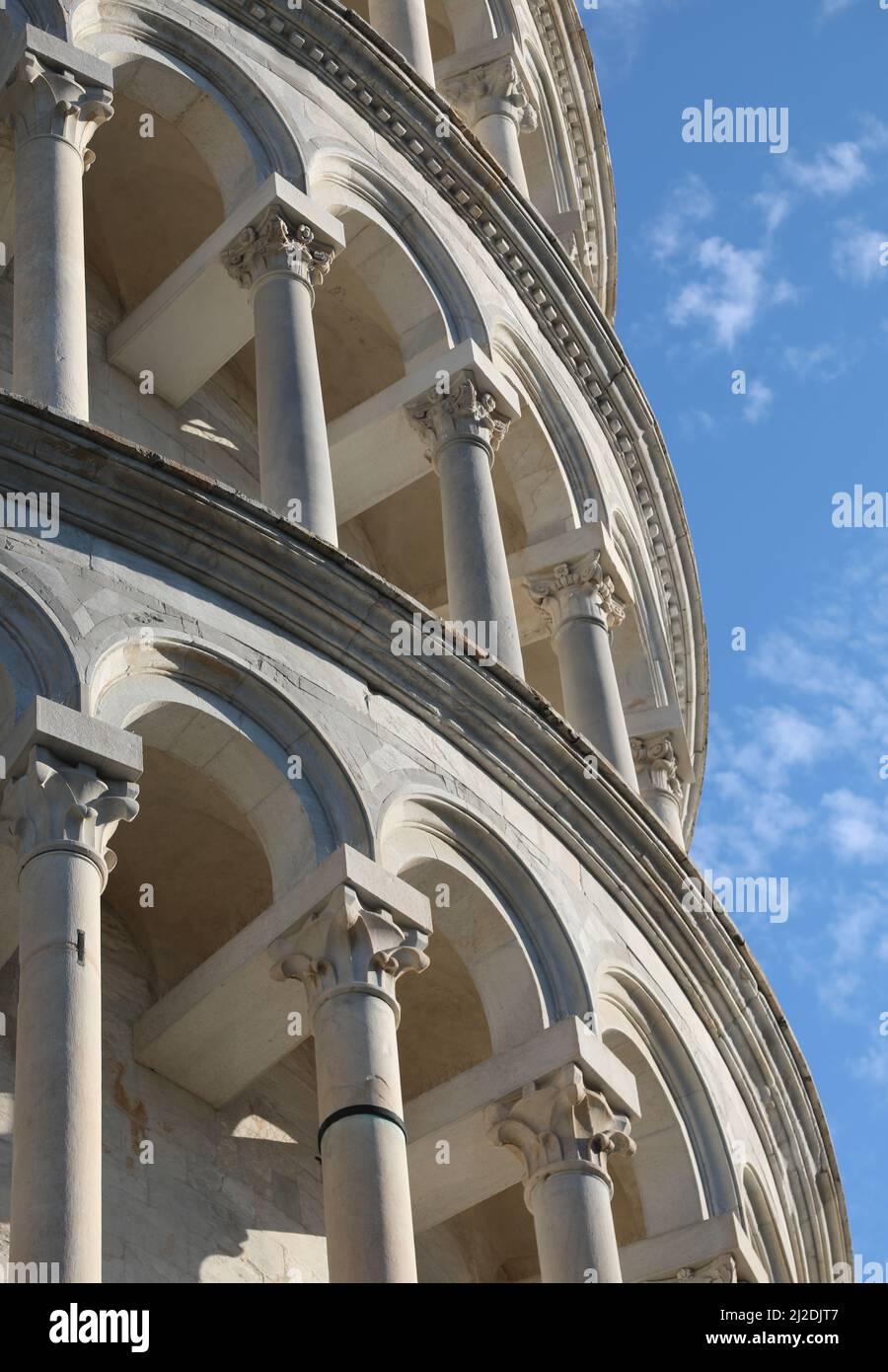 Detail of the leaning Tower of Pisa in the city of the same name in ...