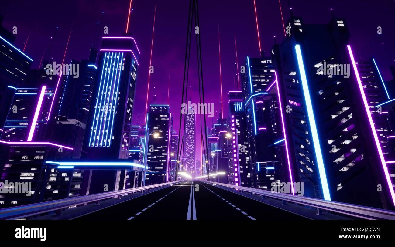 Highway in metaverse city, 3d render Stock Photo - Alamy