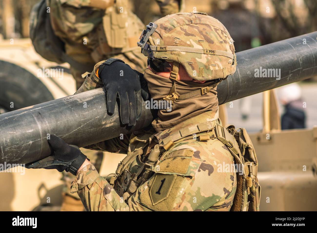 United States Marine Corps soldier with covered face and sunglasses ...