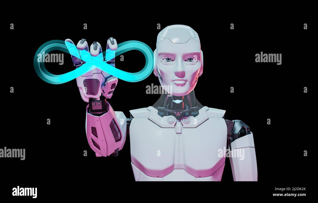 Humanoid robot with metaverse technology concept. 3d render Stock Photo ...