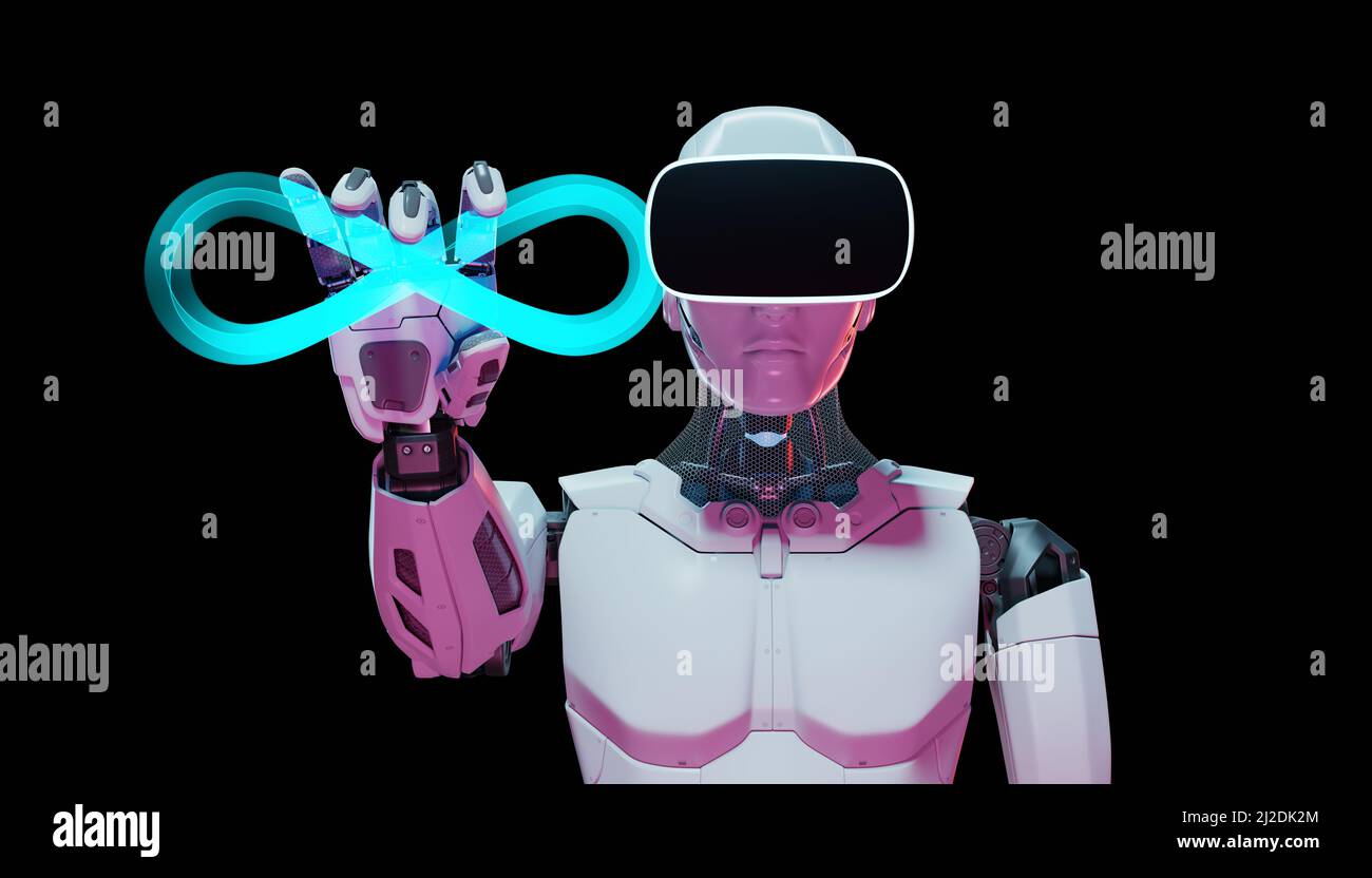 Humanoid robot with metaverse technology concept. 3d render Stock Photo ...