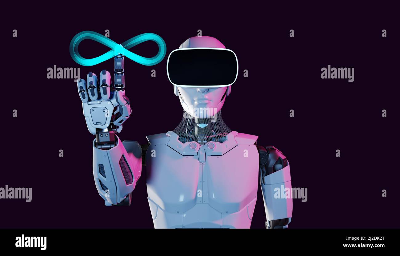 Humanoid robot with metaverse technology concept. 3d render Stock Photo ...