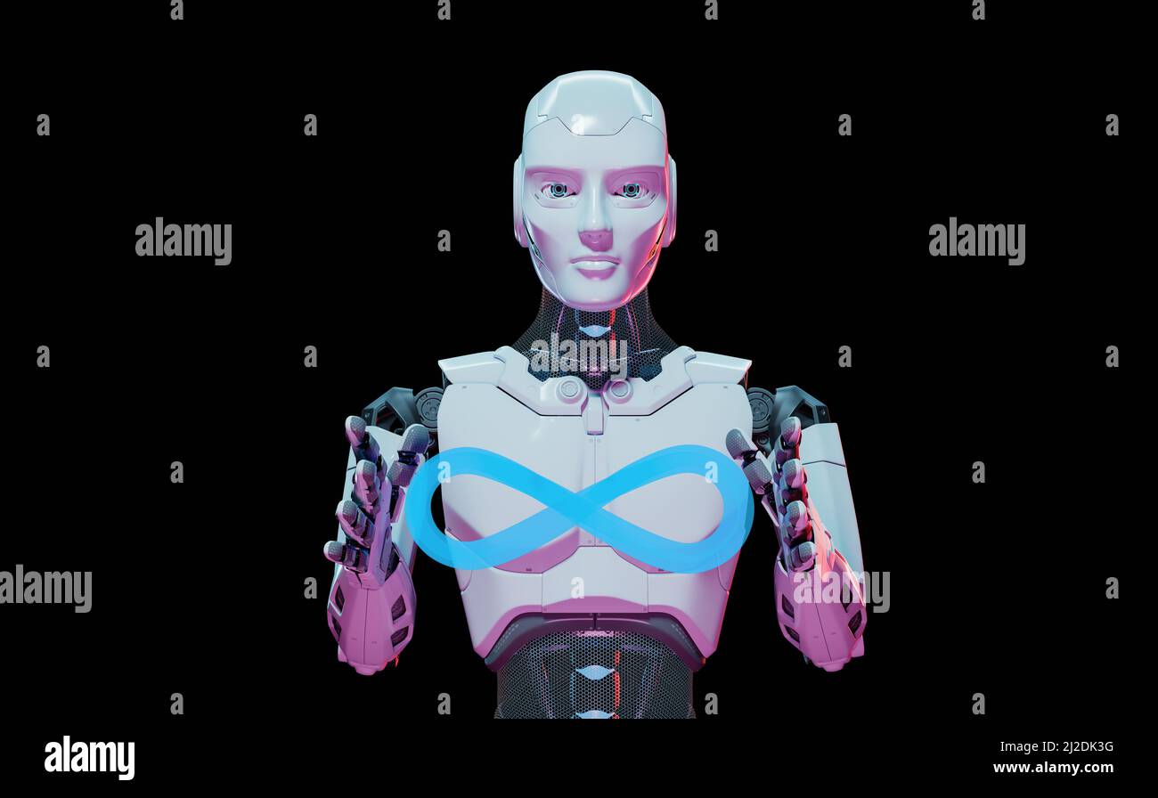 Humanoid robot with metaverse technology concept. 3d render Stock Photo ...