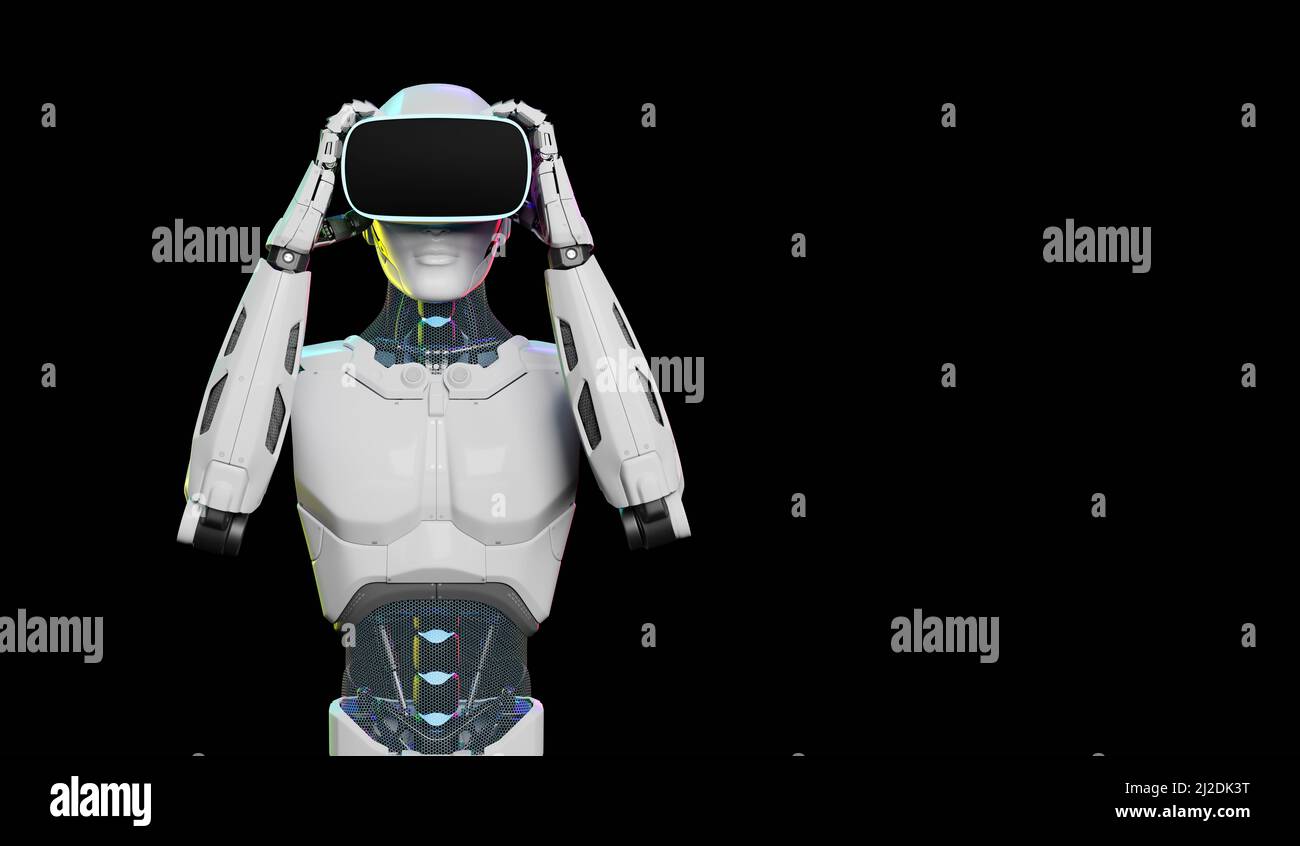 Humanoid robot with metaverse technology concept. 3d render Stock Photo ...