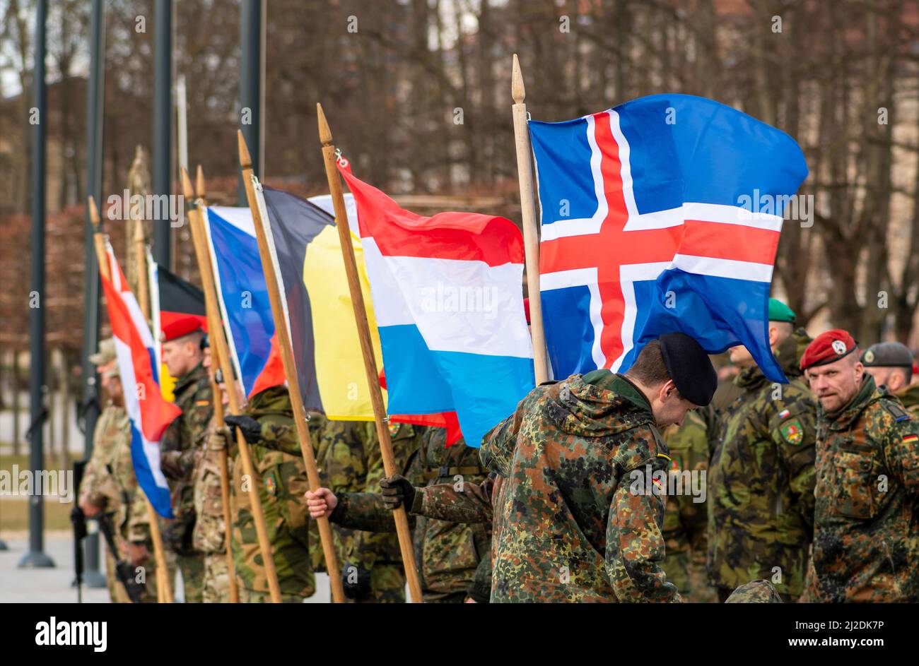 Vilnius, Lithuania - March 29 2022: Flags of various European countries ...
