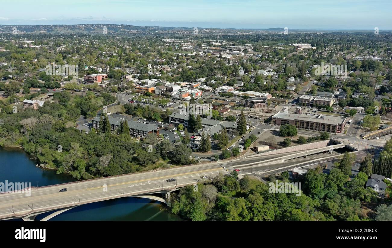 View of the American River with bridges in Folsom, California Stock ...