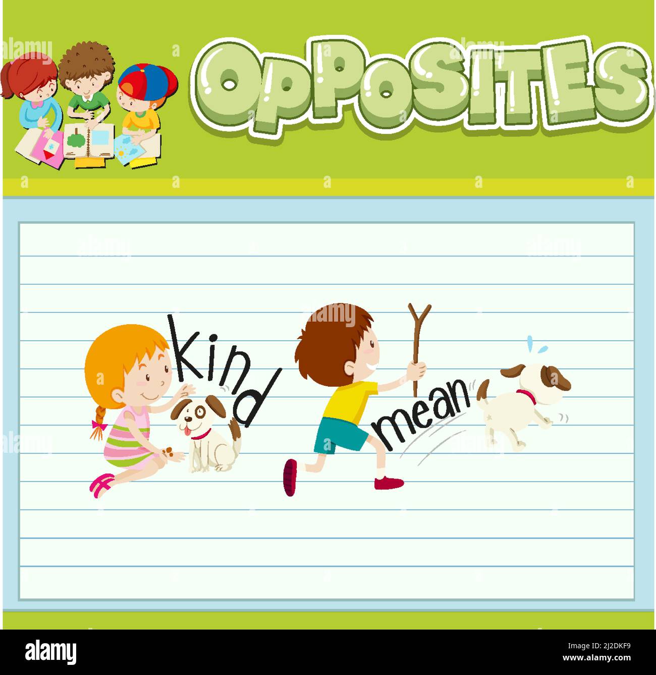 Education word card of English opposites word illustration Stock Vector ...