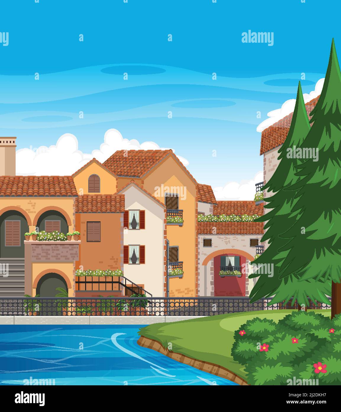 Italy town style house and building landscape illustration Stock Vector ...