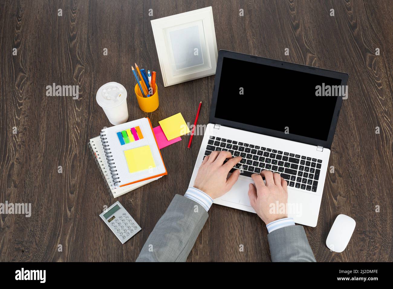 View from above the businessman's workplace Stock Photo - Alamy