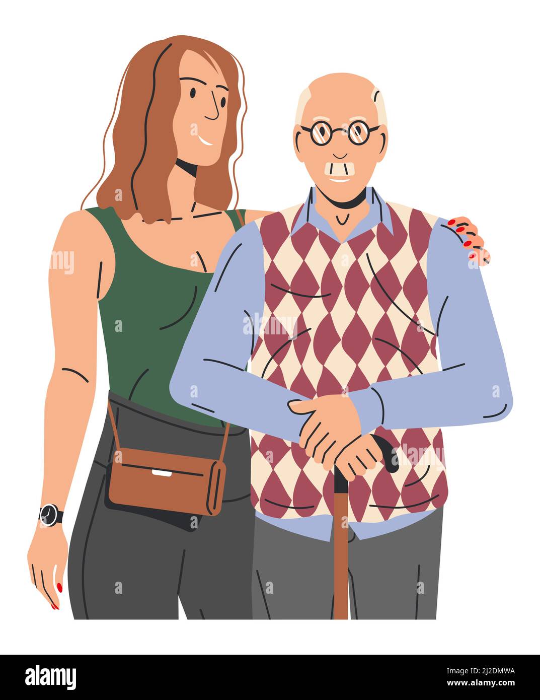 Adult Daughter Hugging Old Father Isolated Stock Vector Image & Art - Alamy