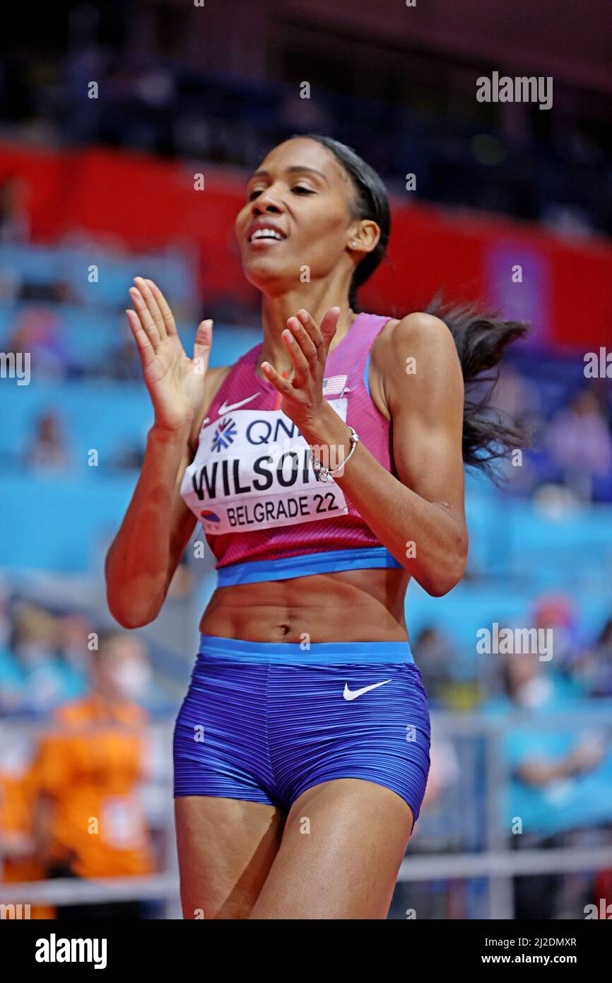 Ajee Wilson (USA) celebrates after winning the women's 800m in 1:59.09 ...