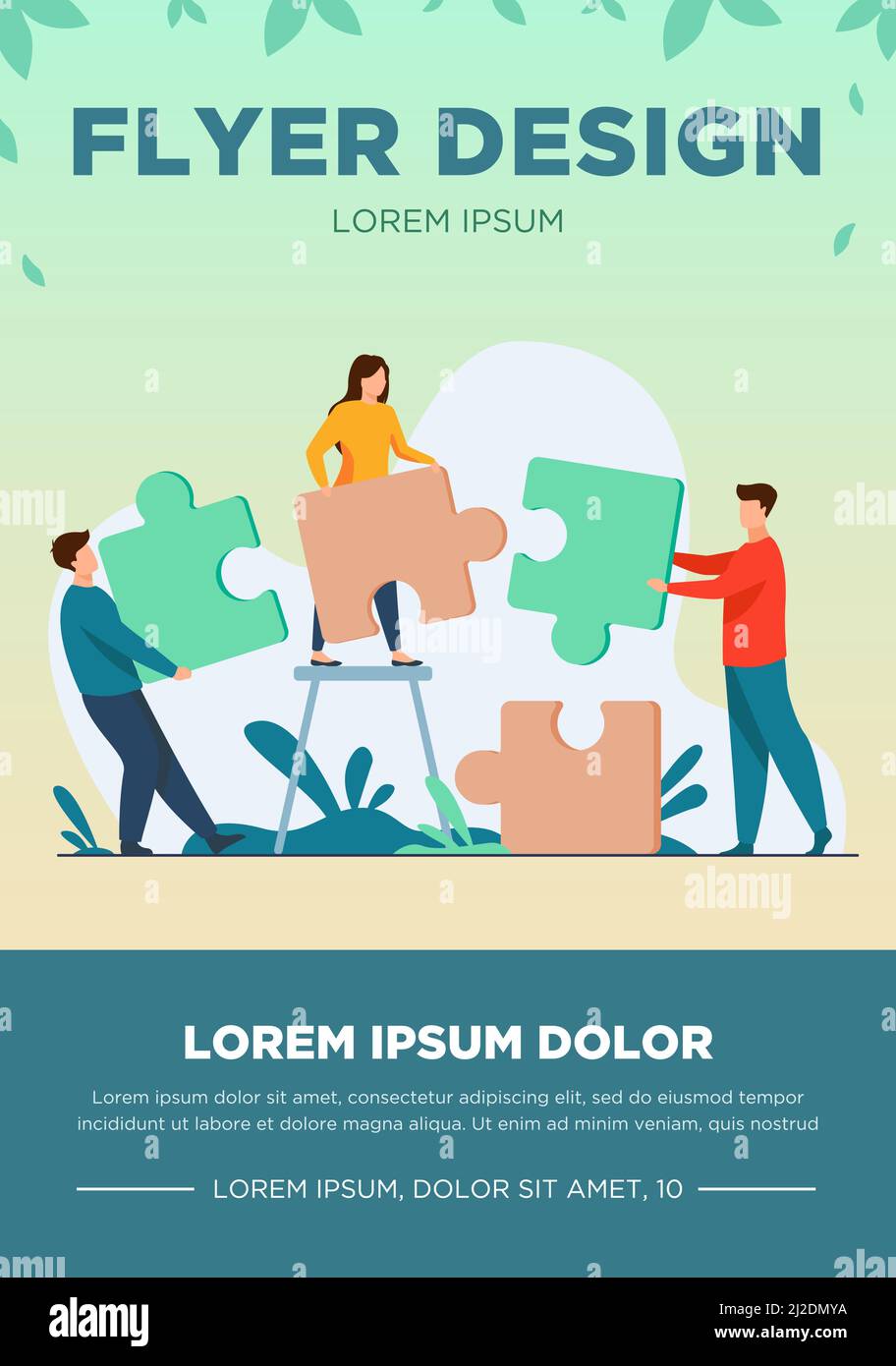 Partners holding big jigsaw puzzle pieces flat vector illustration ...