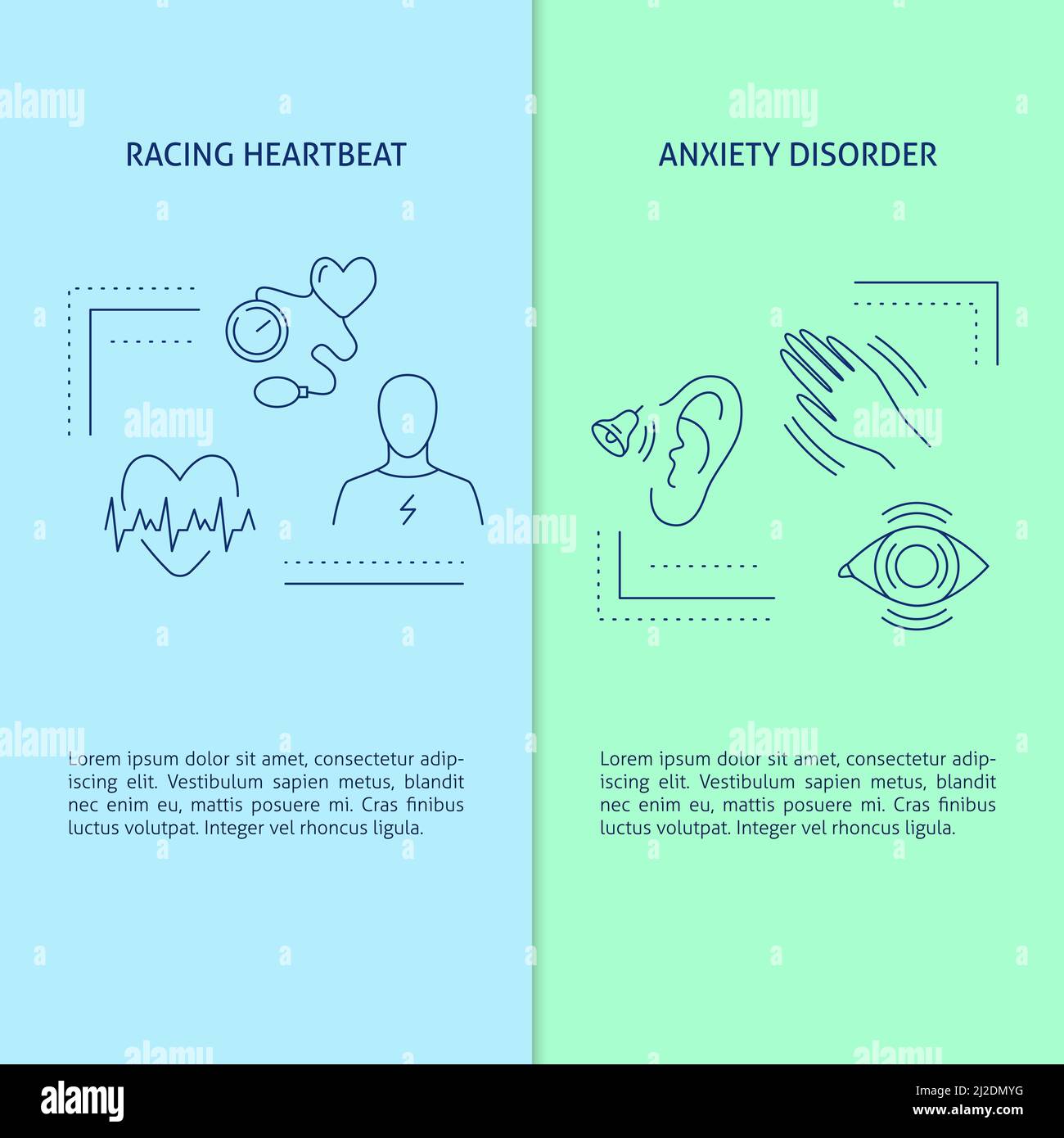 Racing heartbeat and anxiety disorder banner templates in line style ...