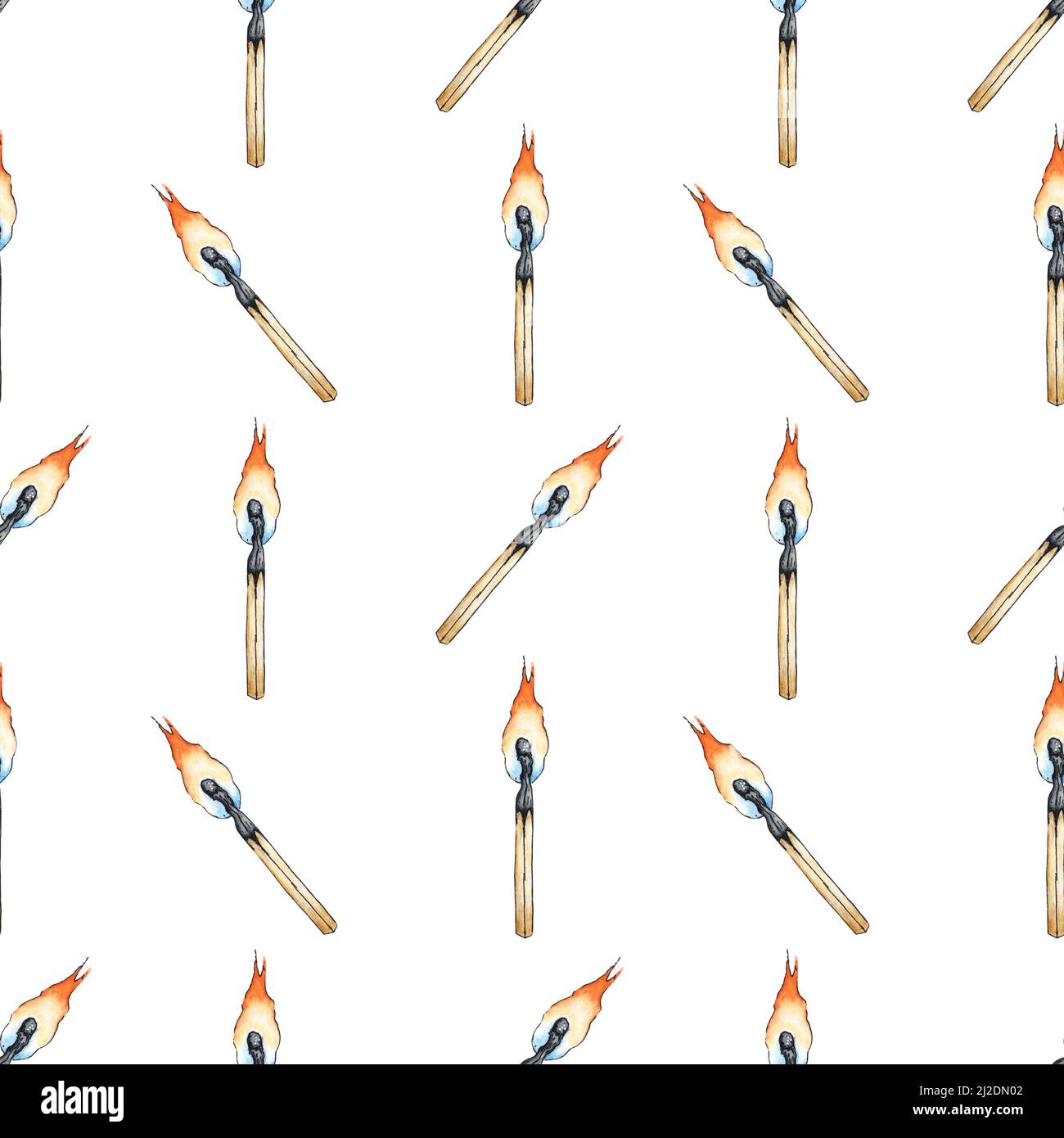 Watercolor illustration pattern burning match. Get the flame. Light the ...