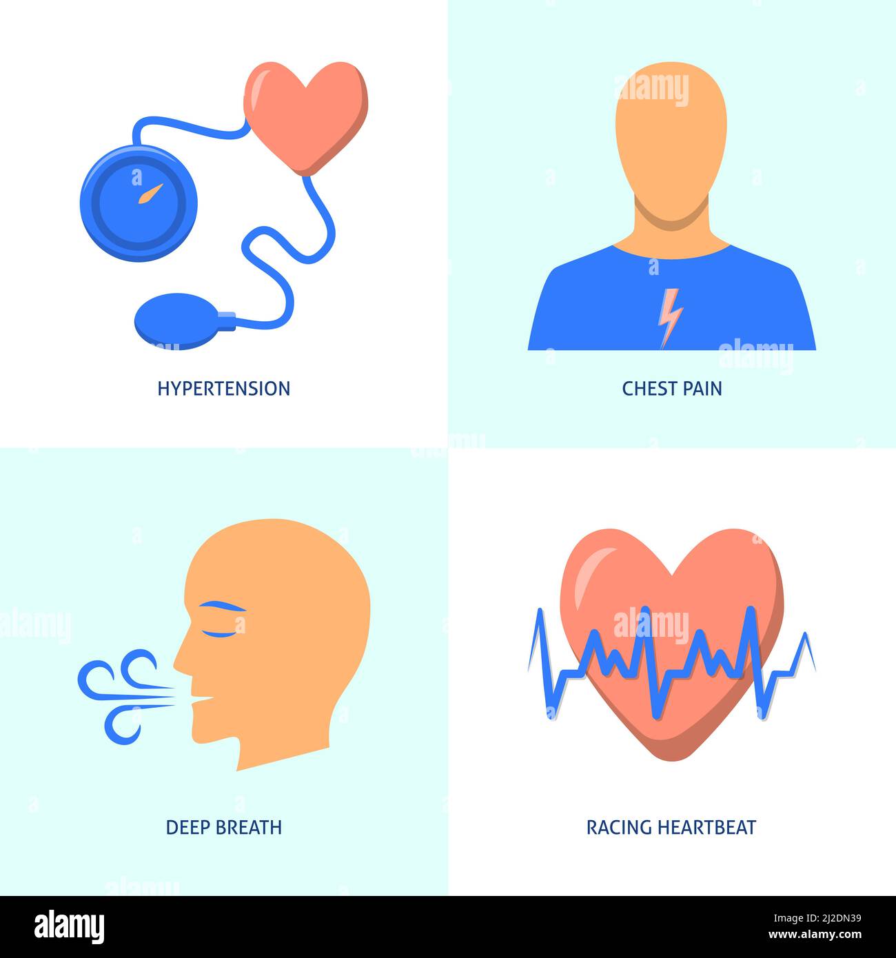 Heart problems and hypertension icon set in flat style. High blood ...