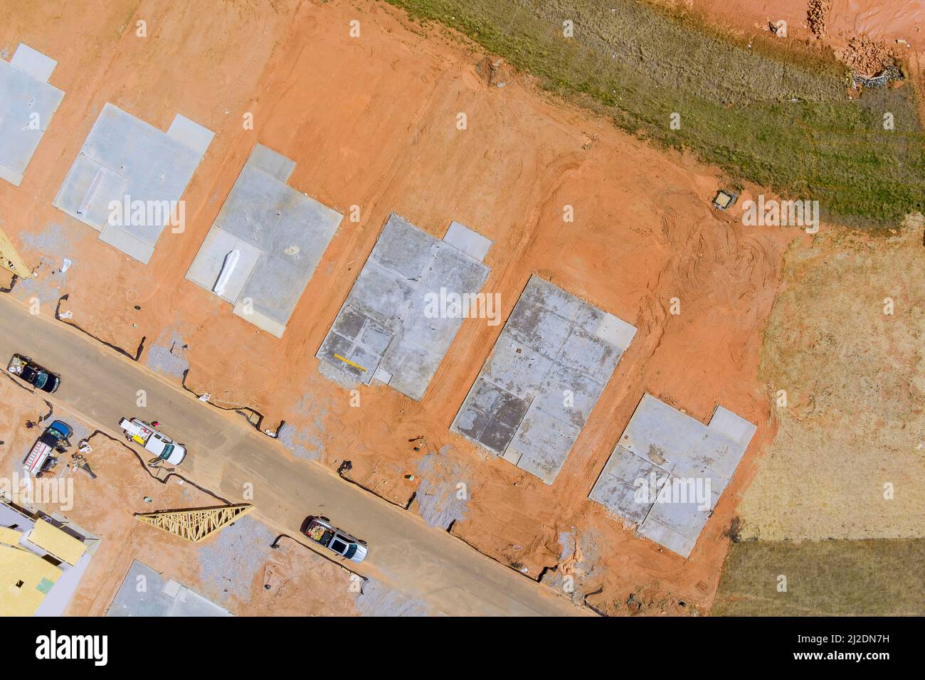 Foundation of house under construction site in preparation process with ...