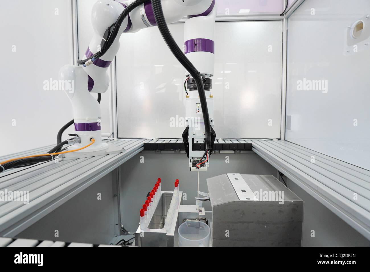 YANTAI, CHINA - APRIL 1, 2022 - A swab nucleic acid sampling robot ...