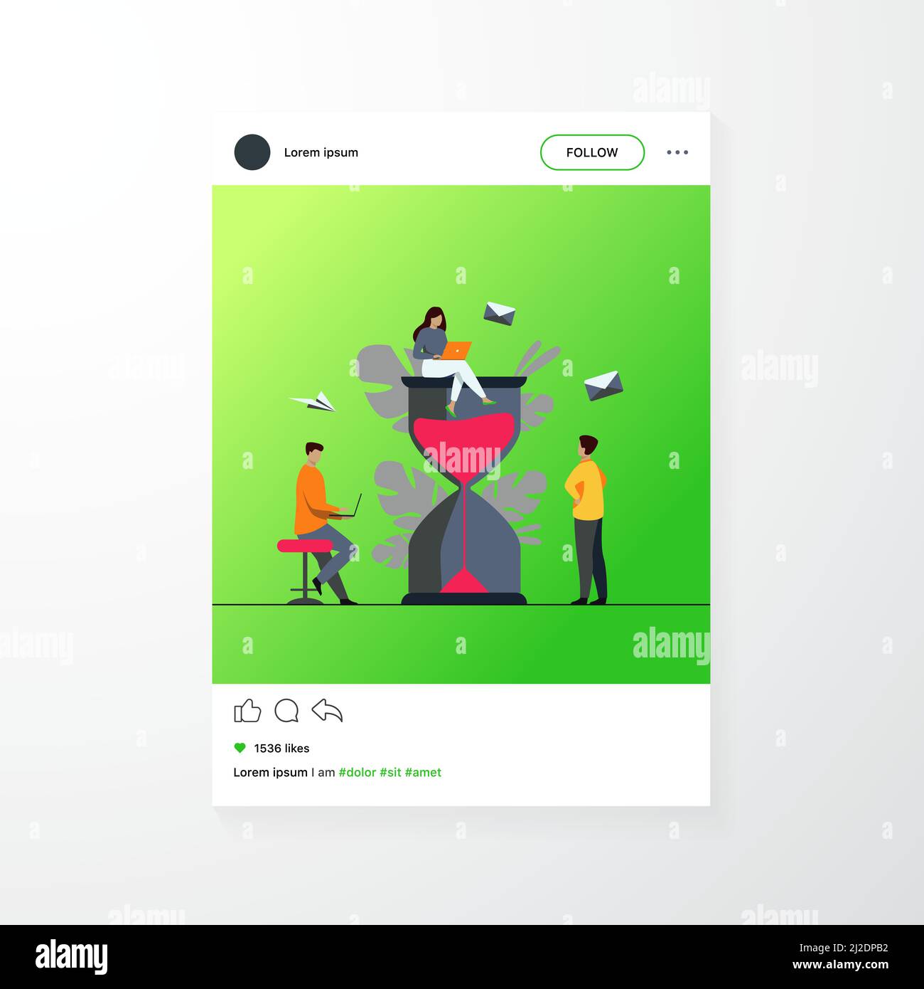 Tiny people and huge sand glass flat vector illustration. Cartoon team ...