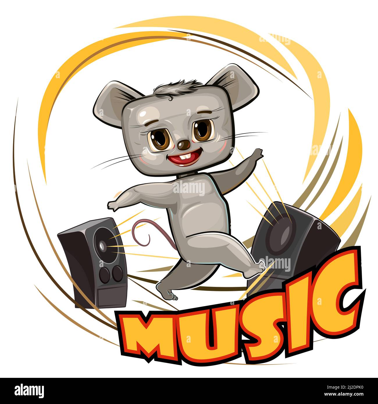 Cute Mouse dancing. Cartoon style. Loud music from speakers. Dance of a ...
