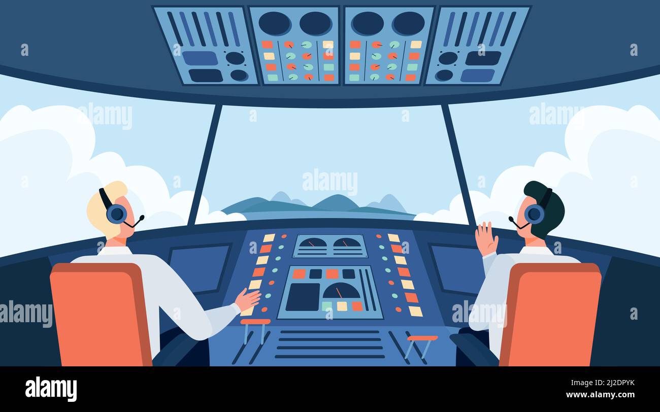 Colorful airplane cockpit isolated flat vector illustration. Two ...