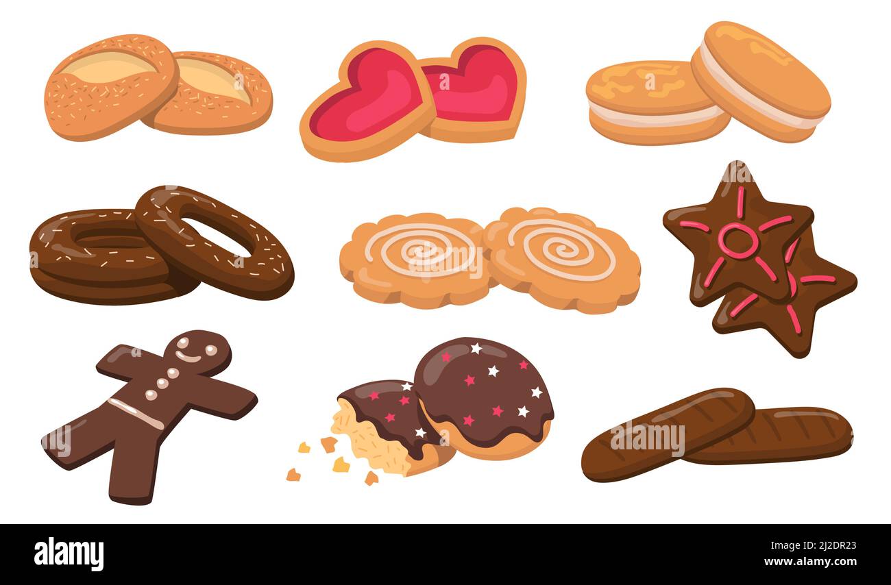 Colorful biscuits and cookies flat elements set. Cartoon fresh round ...