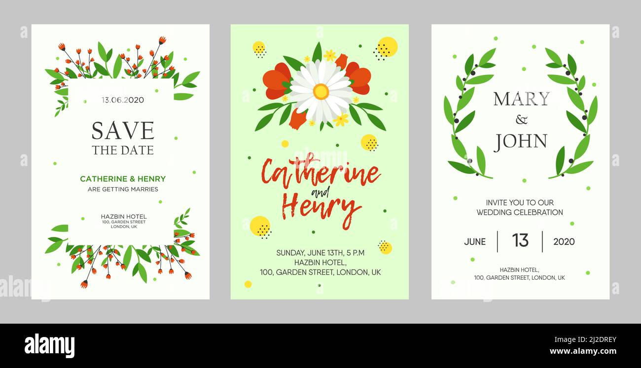 Creative wedding invitation designs with flowers. Trendy floral ...