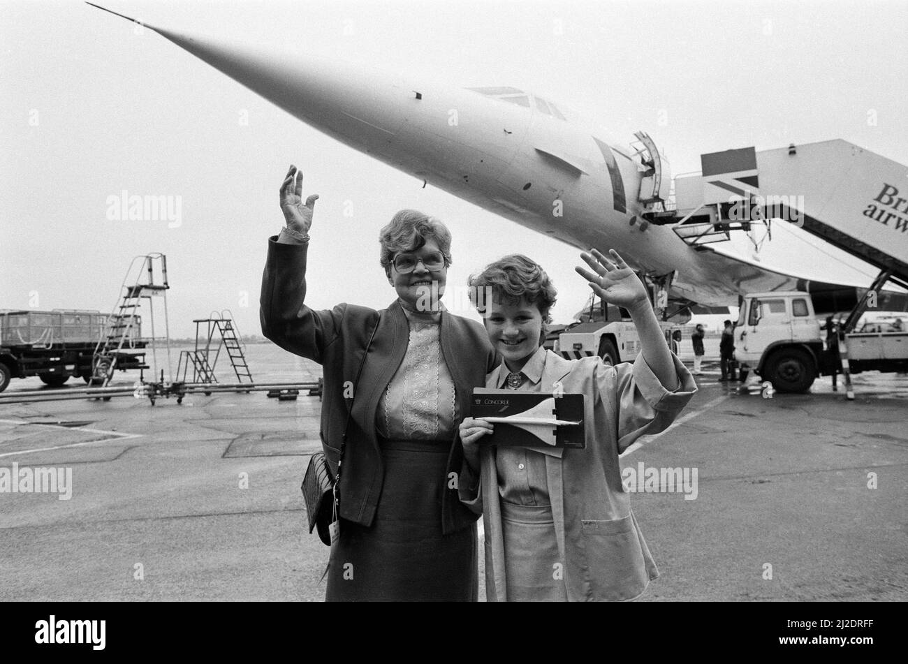 Concorde passengers standing in front of a Concorde. 2nd April 1986 ...