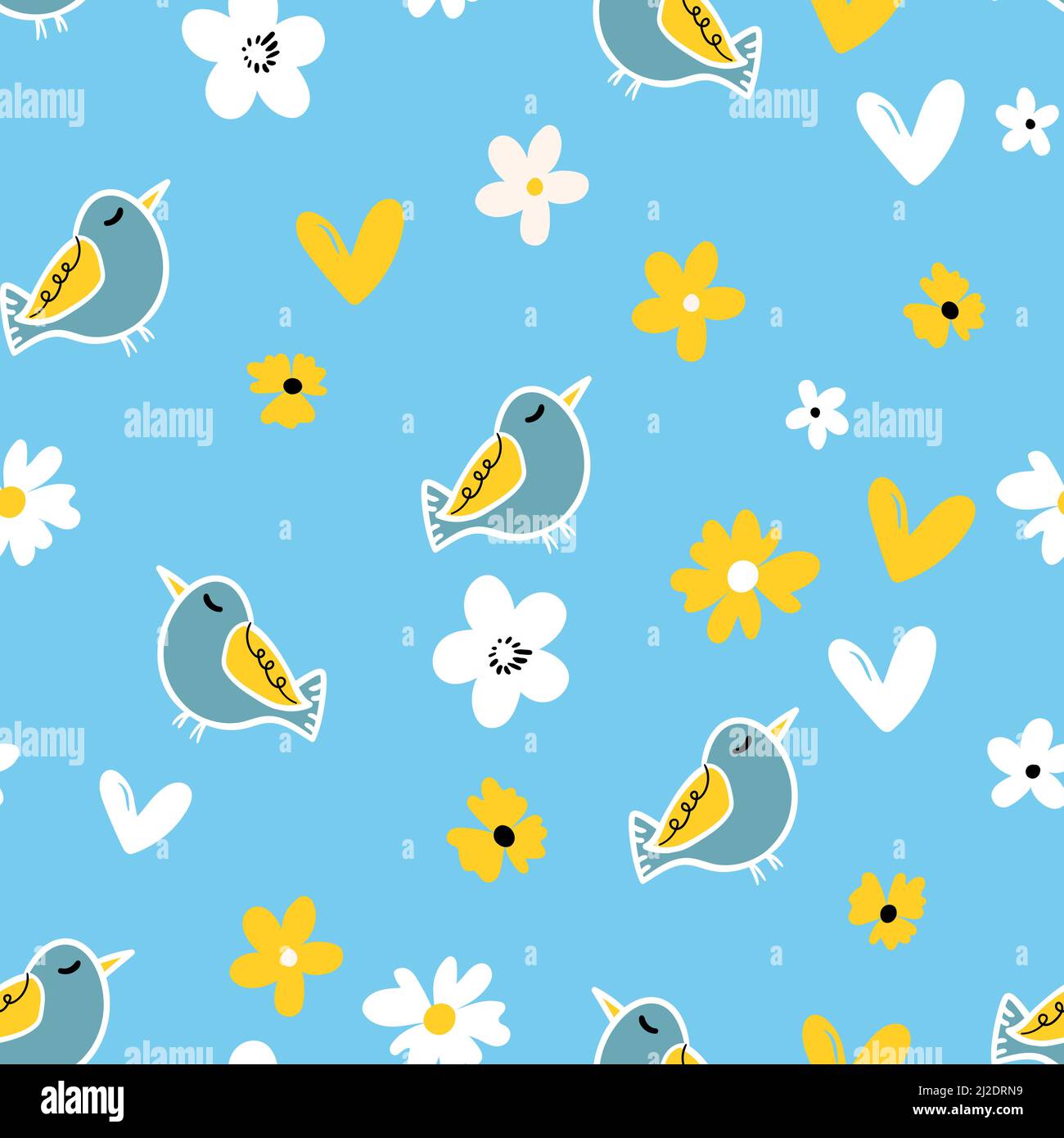 Seamless pattern with funny colorful birds. Color flat vector ...
