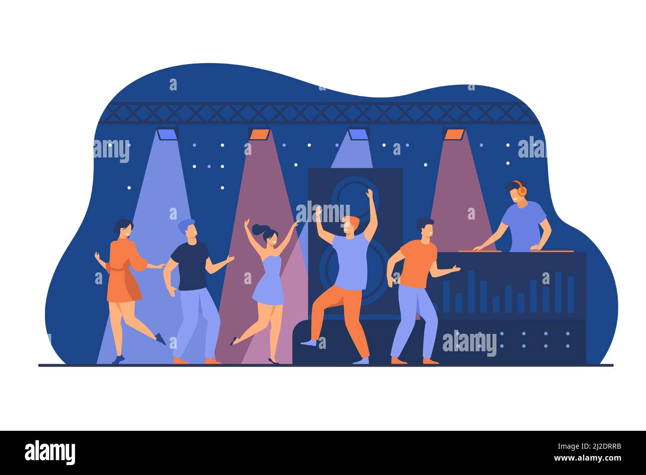 Happy young people dancing in club isolated flat vector illustration ...
