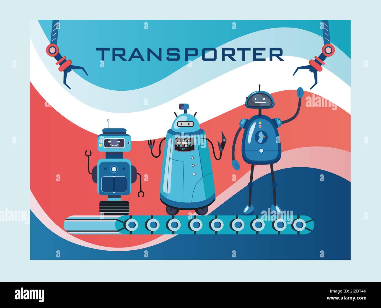 Robots transporter cover design. Humanoids, cyborgs, intelligent ...