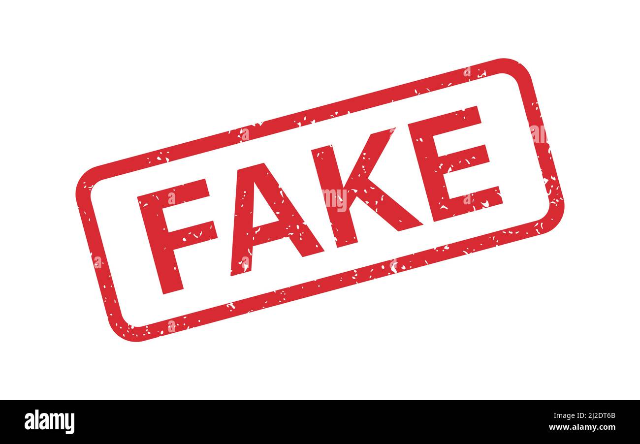 Fake word grunge rubber stamp for media and documents. Fake sign ...