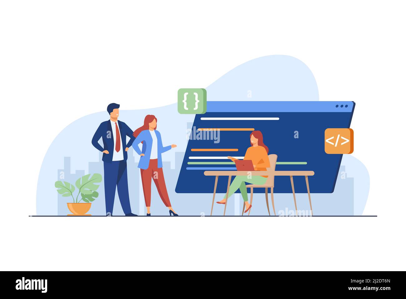 Programmers coding new program. Laptop, code, development flat vector ... Programmers coding new program. Laptop, code, development flat vector ...