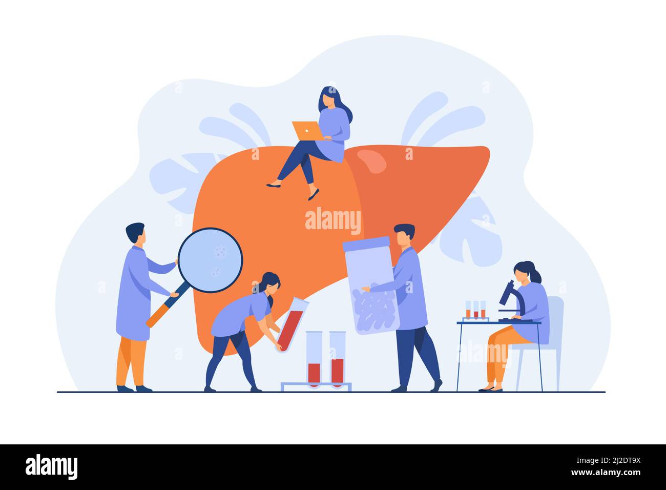 Tiny doctors treating hepatitis or liver cancer isolated flat vector ...