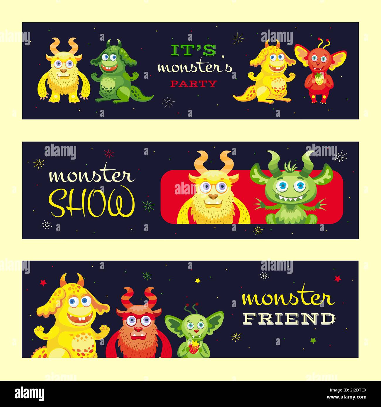 Monster show banners design for event. Modern promotional flyer with ...