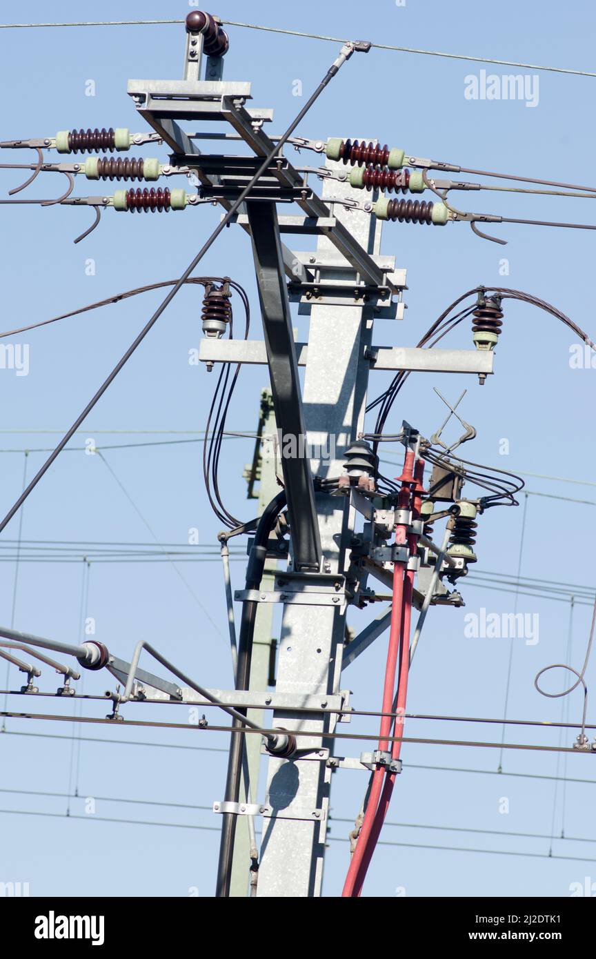 Electrical installation on an electricity cables of the railway in the ...