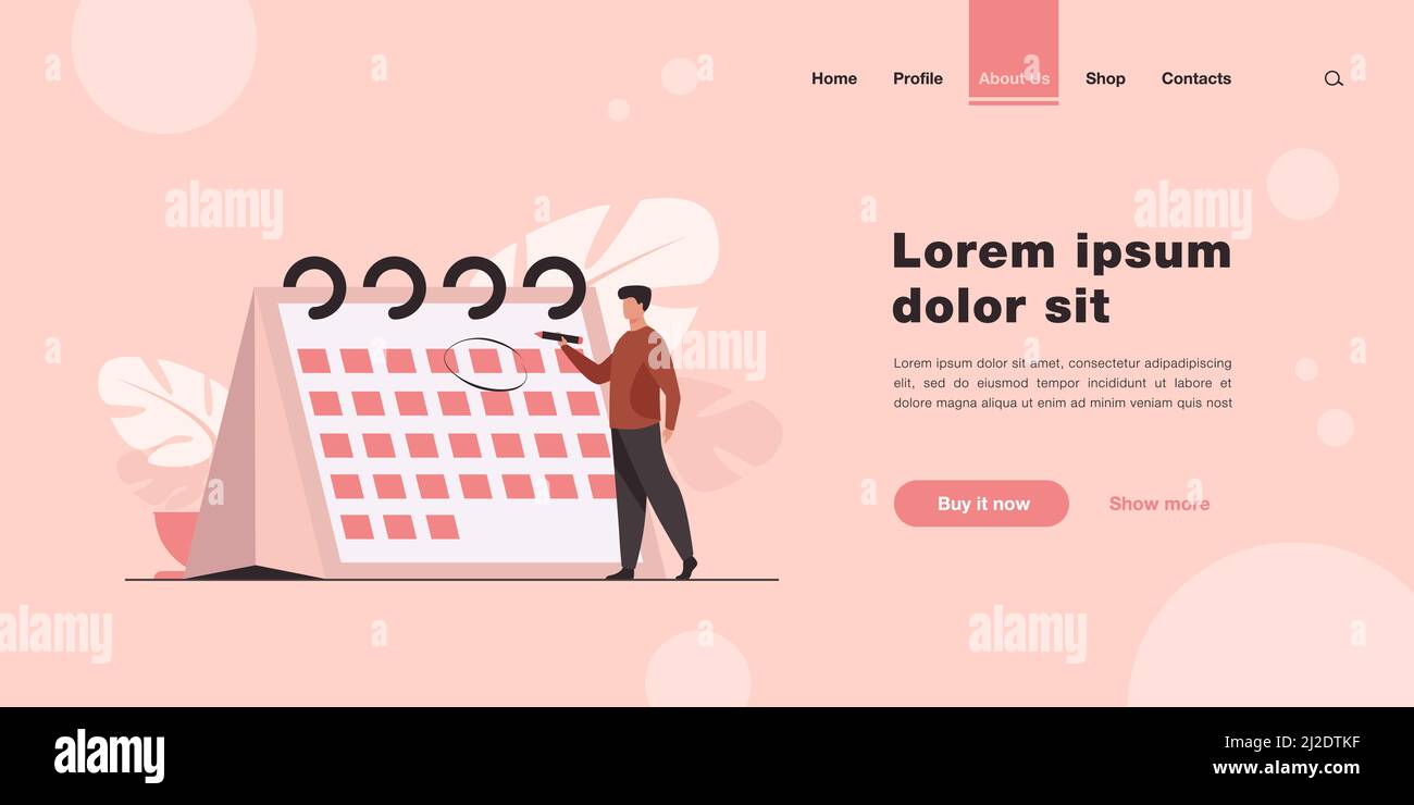 Manager planning event. Man marking date on calendar page flat vector ...