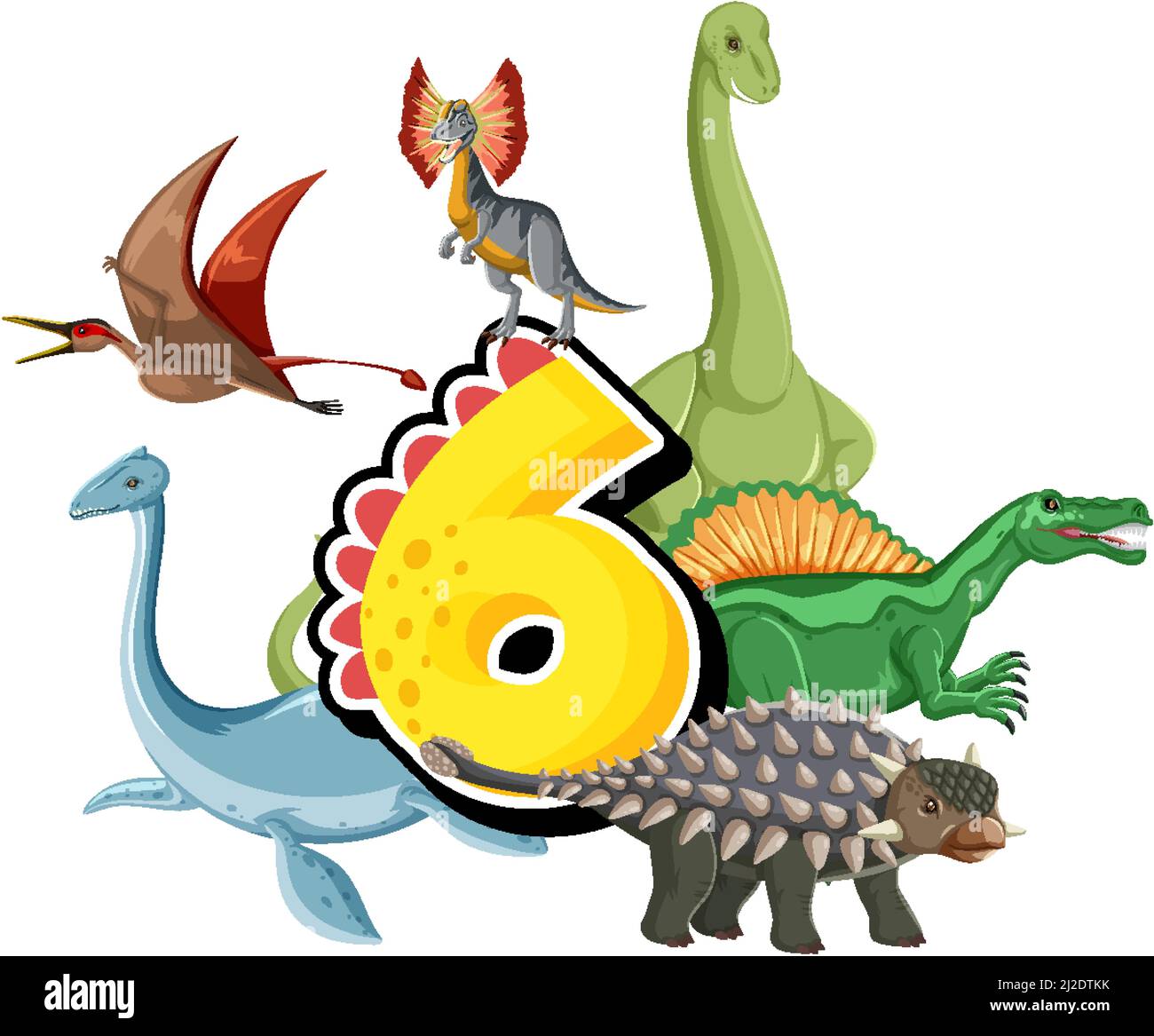 Six dinosaurs with number six cartoon illustration Stock Vector Image ...