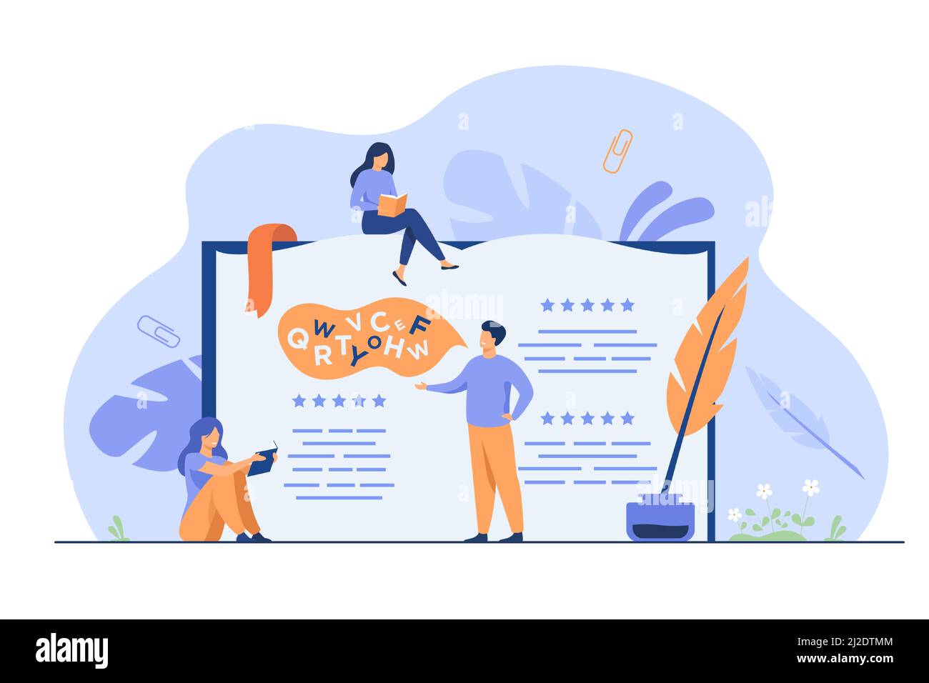 Tiny people reading and writing poetry or poem isolated flat vector ...