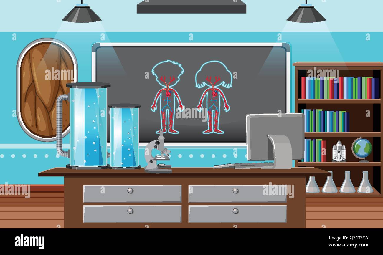 Science laboratory for chemical experiments with scientist illustration ...