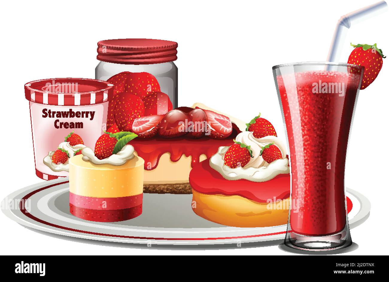 Strawberry bakery and beverage set illustration Stock Vector Image ...