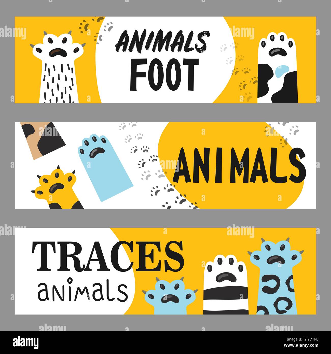 Animals foot banners set. Cat paws and claws vector illustrations with ...