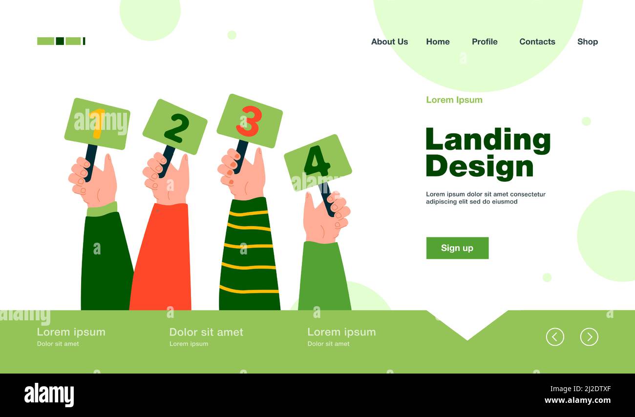 Competition judges vector illustration. Line of hands holding and ...