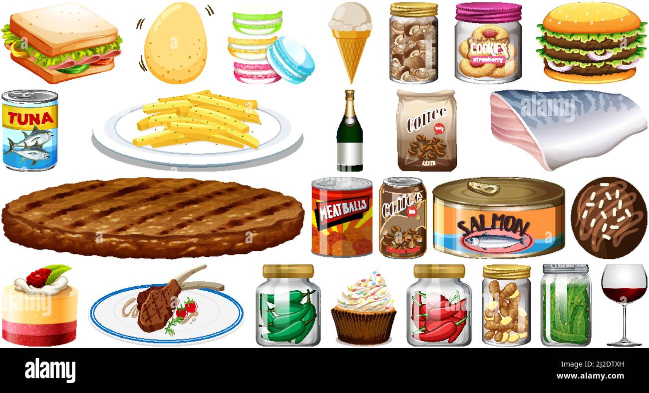 Set of different foods illustration Stock Vector Image & Art - Alamy