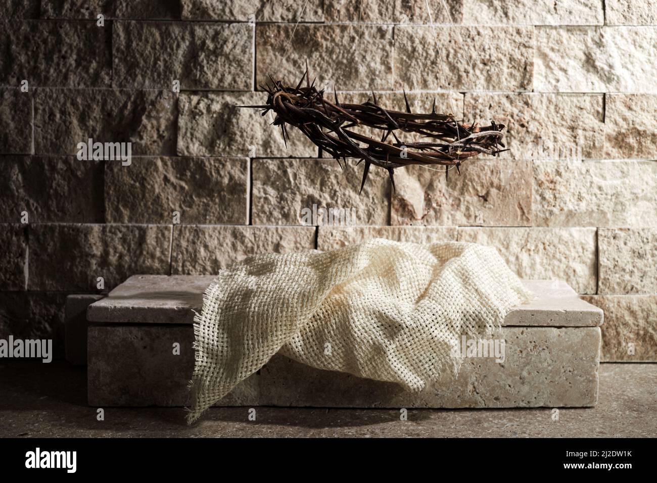 Empty tomb while light shines from the outside. Jesus Christ ...